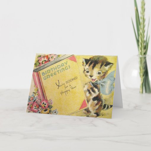 Vintage Cat Birthday Greeting Card | Zazzle