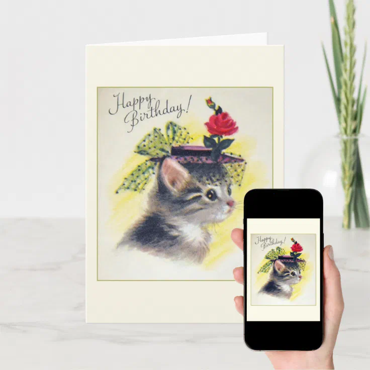 Vintage Cat Birthday Greeting Card | Zazzle