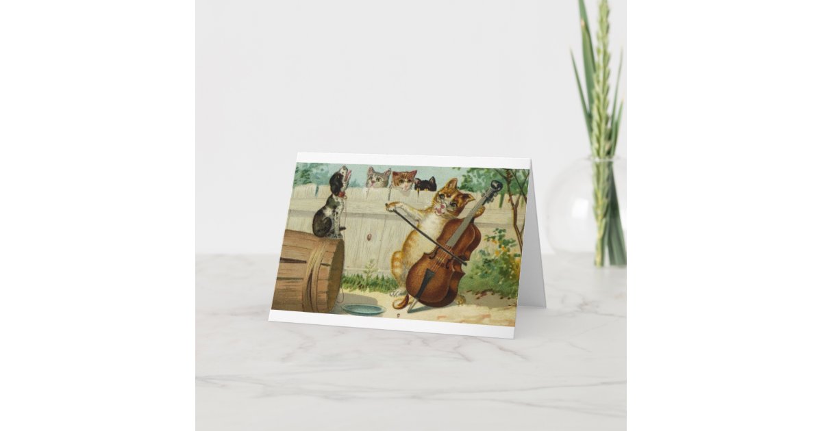 Vintage Cat Cello Concerto Note Card | Zazzle