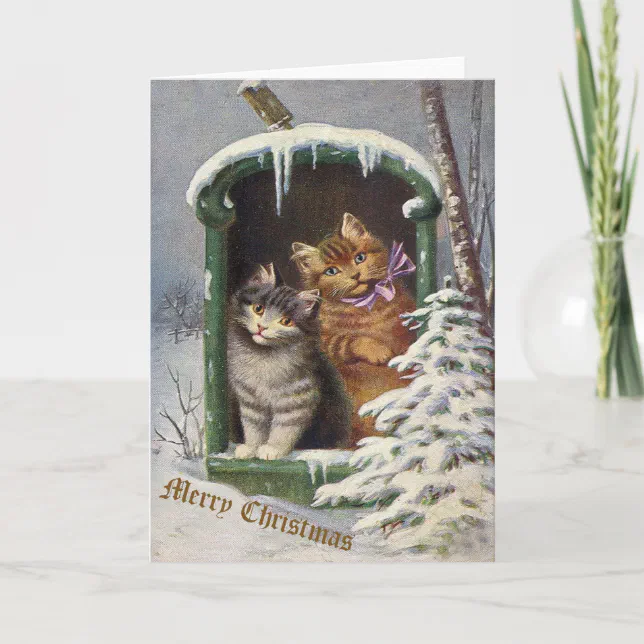 Vintage Cat Christmas Card | Zazzle