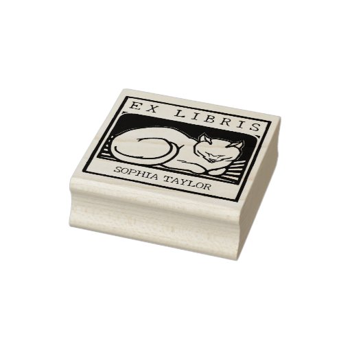 Vintage Cat, Custom Ex Libris Book Rubber Stamp | Zazzle