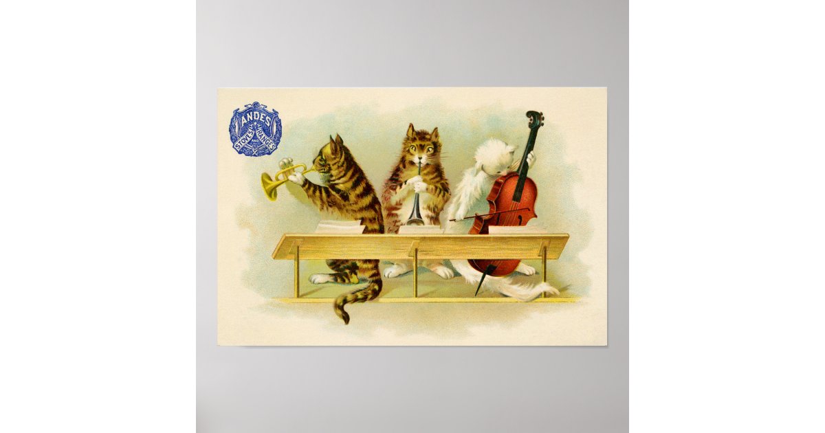 Vintage Cat Musician Band Advertisement Poster | Zazzle