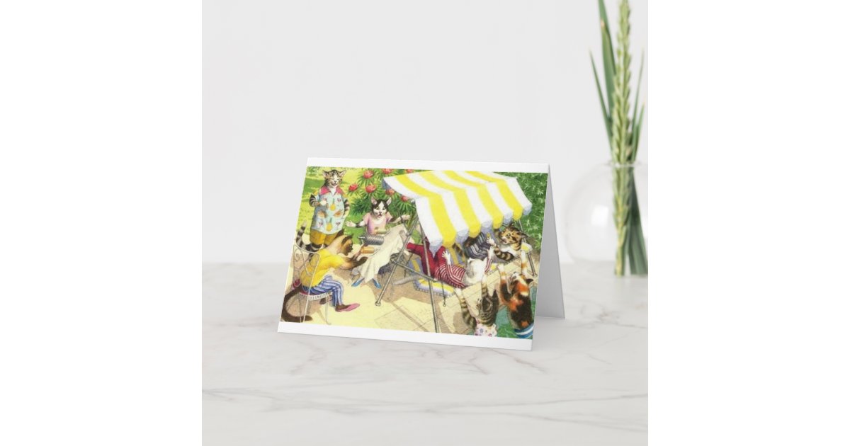 Vintage Cat Pool Party Chaos Note Card | Zazzle