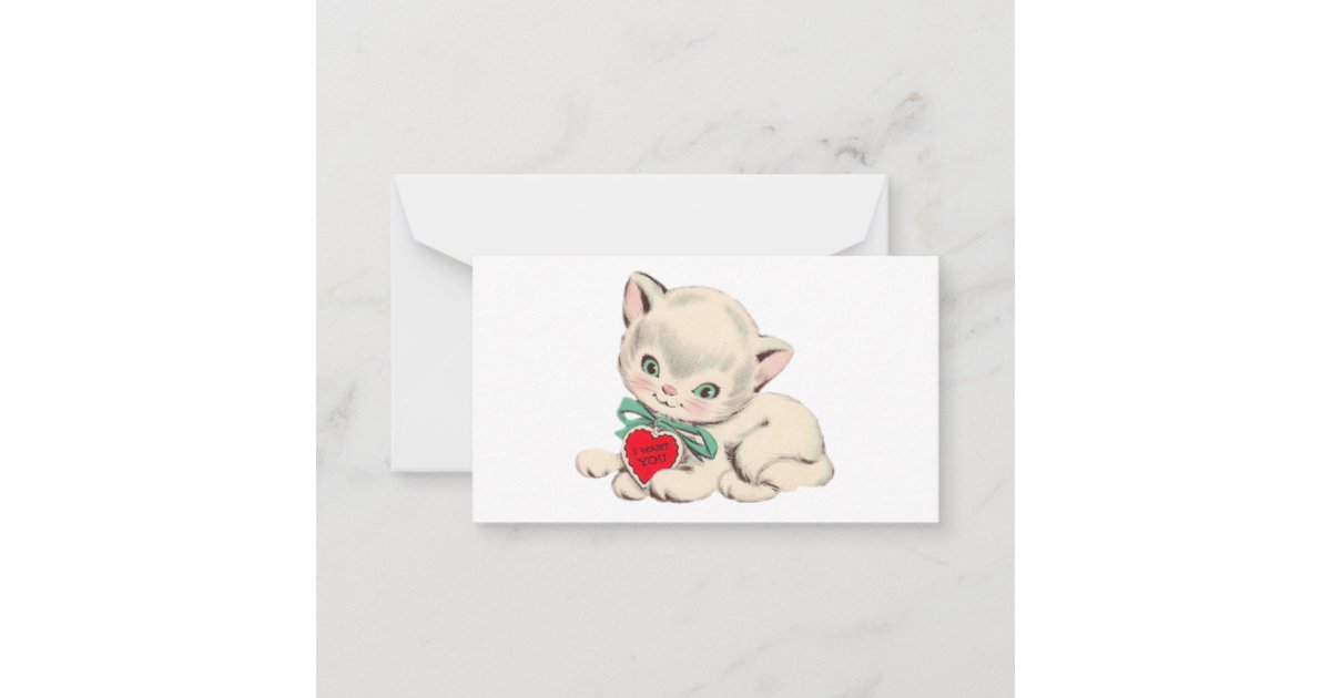 Vintage Cat Valentine's Day Valentine Note Card | Zazzle