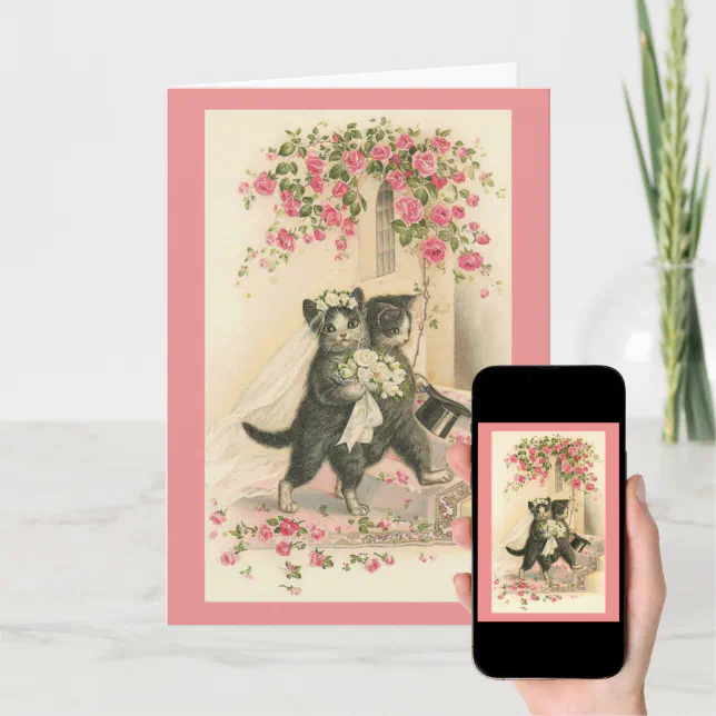 Vintage Cat Wedding Greeting Card | Zazzle