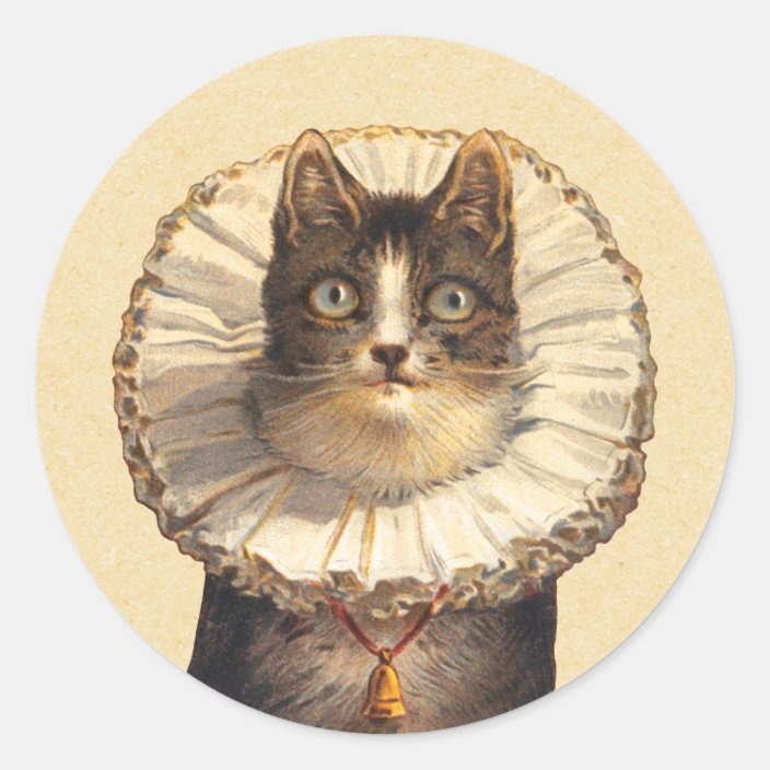 Vintage Cat with Ruffled Collar Classic Round Sticker | Zazzle.com