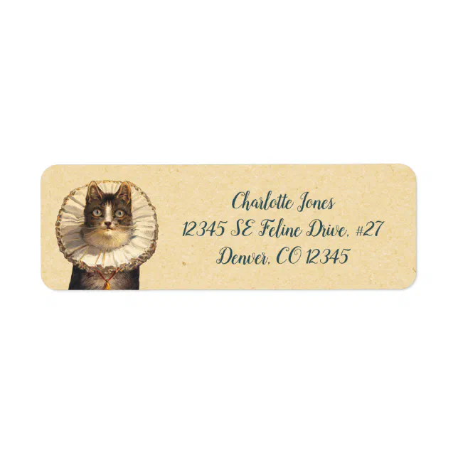 Vintage Cat with Ruffled Collar Label | Zazzle