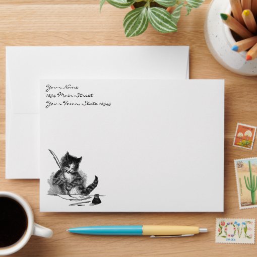 Vintage Cat Writing a Letter Envelope | Zazzle
