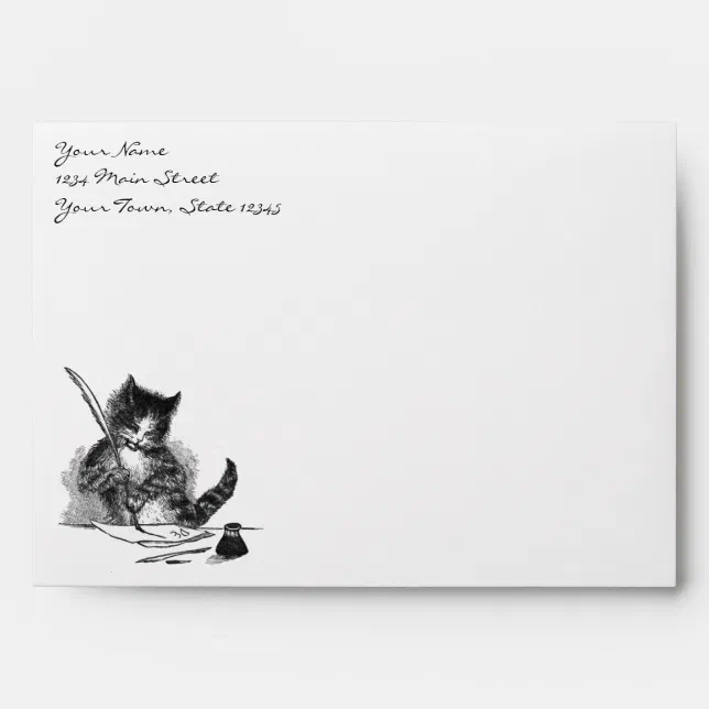Vintage Cat Writing a Letter Envelope | Zazzle