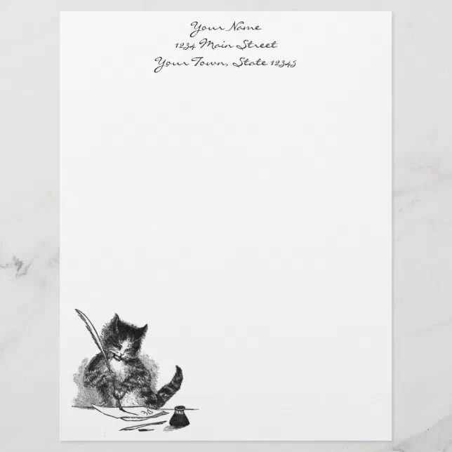 Vintage Cat Writing a Letter Letterhead | Zazzle