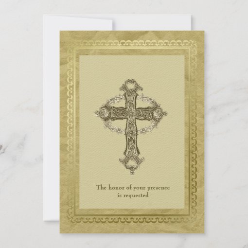 Vintage Catholic Cross Wedding Invitation Green | Zazzle