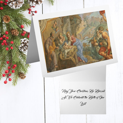 Vintage Catholic Nativity Scene Holiday Card | Zazzle