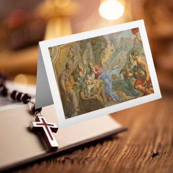 Vintage Catholic Nativity Scene Holiday Card | Zazzle