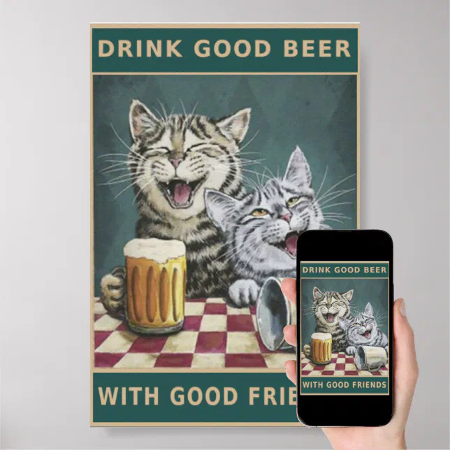 Vintage cats and beer poster | Zazzle