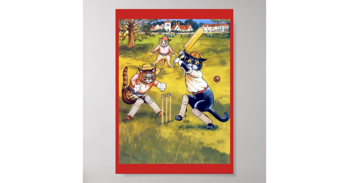Vintage Cats Playing Cricket Poster | Zazzle