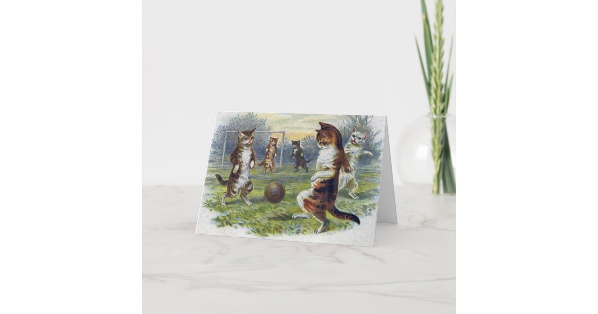 Vintage Cats Playing Soccer Card | Zazzle