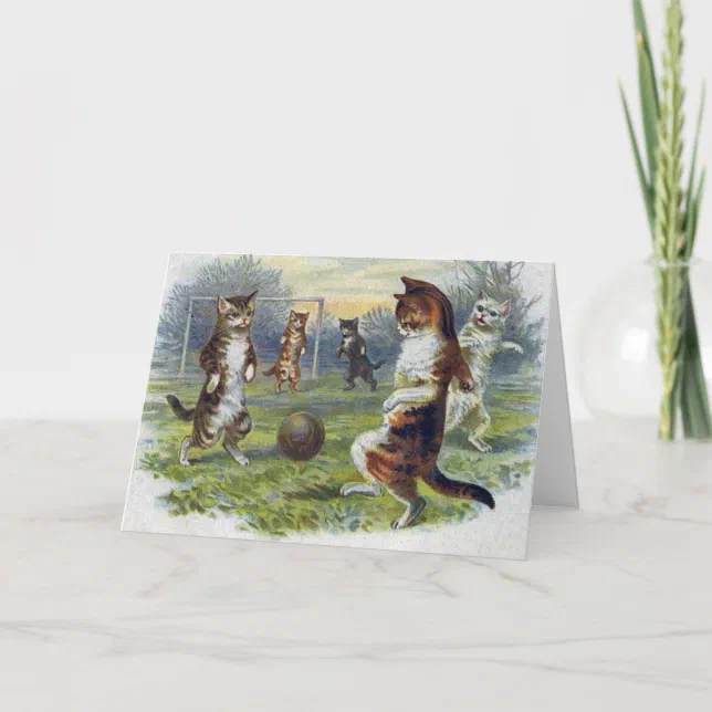 Vintage Cats Playing Soccer Card | Zazzle