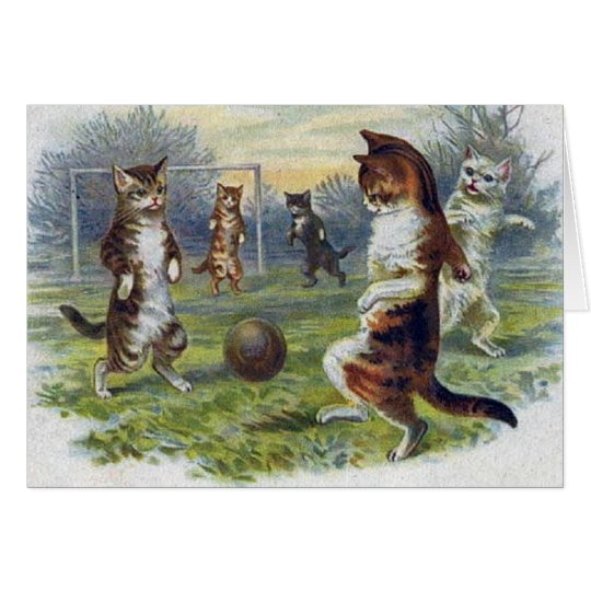 Vintage Cats Playing Soccer Card | Zazzle.com