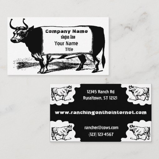Vintage Cattle Rancher Beef Cow Business Card | Zazzle