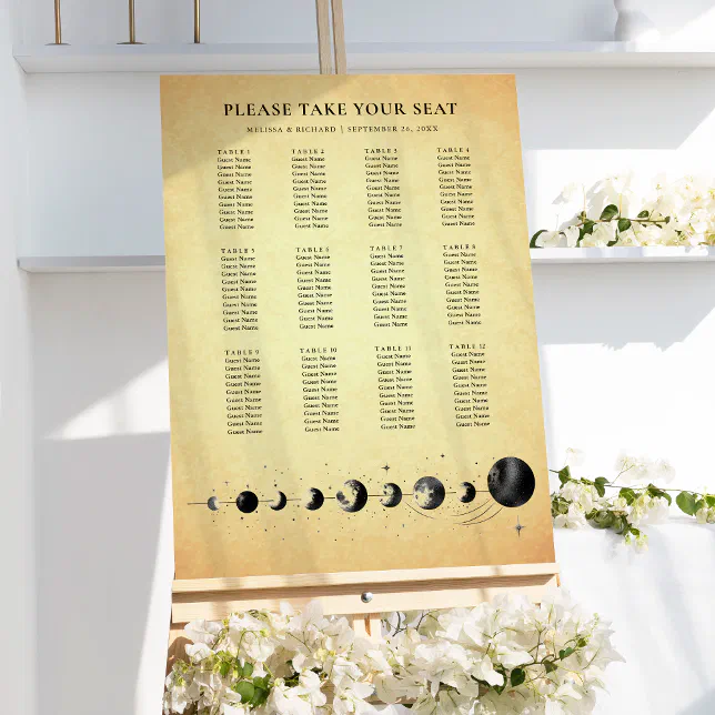 Vintage Celestial Black Moon Wedding Seating Chart Foam Board | Zazzle