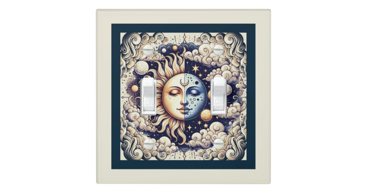 Vintage Celestial Half Sun & Moon Blue Yellow Light Switch Cover | Zazzle