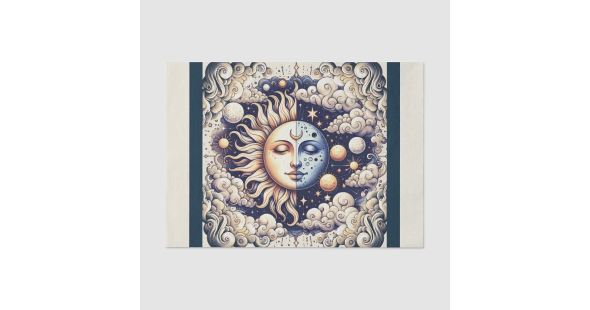 Vintage Celestial Half Sun & Moon Blue Yellow Tissue Paper | Zazzle