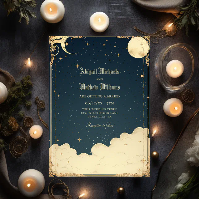 Vintage Celestial Moon and Stars Mystical Wedding Invitation | Zazzle