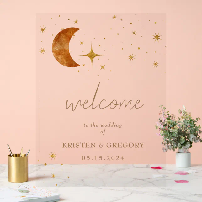 Vintage Celestial Moon Stars Wedding Acrylic Sign | Zazzle