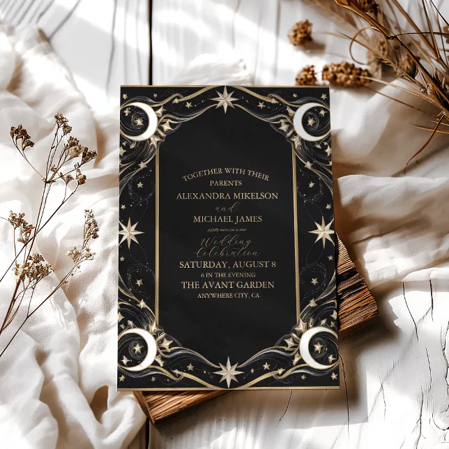 Vintage Celestial Moon Stars Wedding Invitation | Zazzle
