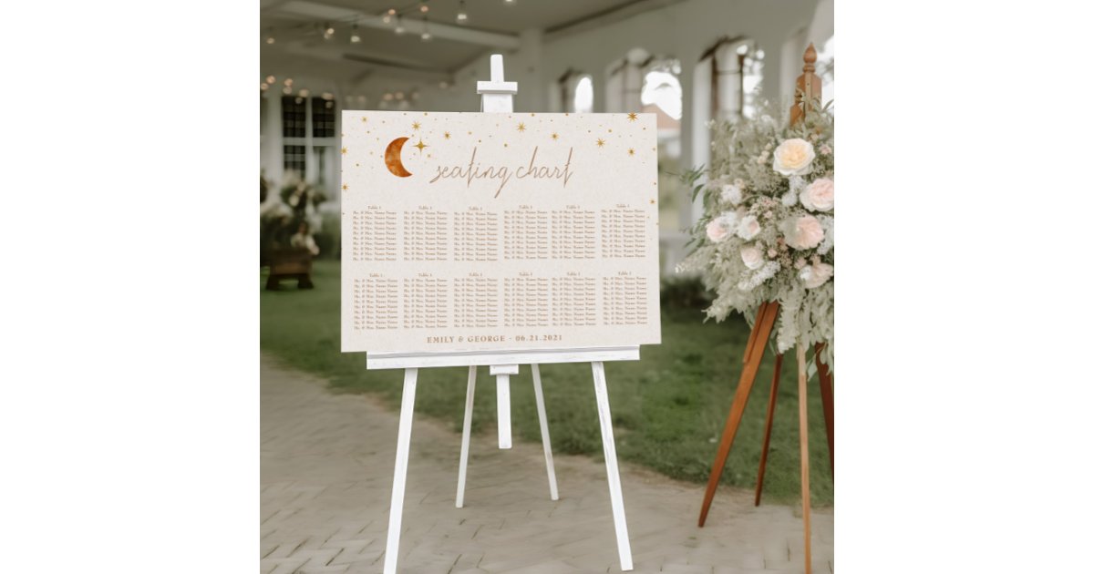 Vintage Celestial Moon Stars Wedding Seating Chart | Zazzle