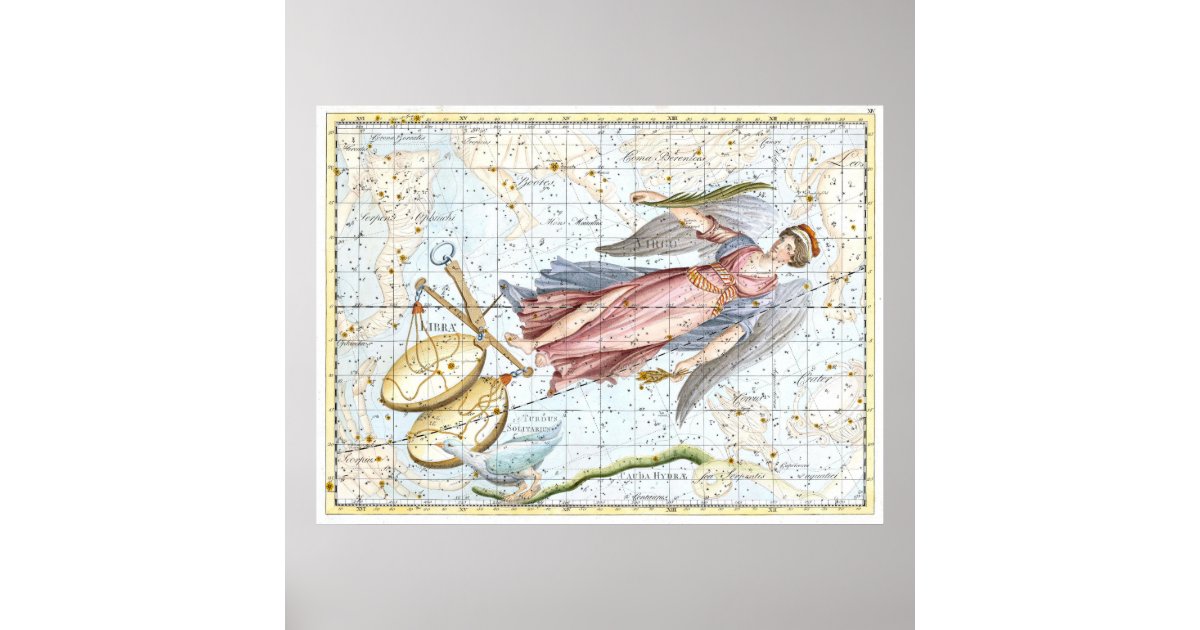 Vintage Celestial Virgo and Libra Constellations Poster | Zazzle