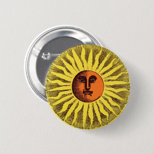 Vintage Celestial Yellow Smiling Happy Hippie Sun Pinback Button | Zazzle