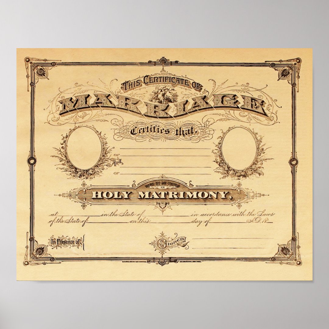 Vintage Certificate of Marriage Poster | Zazzle