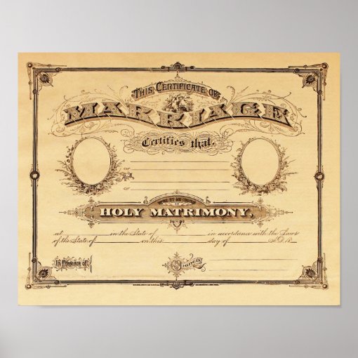 Vintage Certificate of Marriage Poster | Zazzle