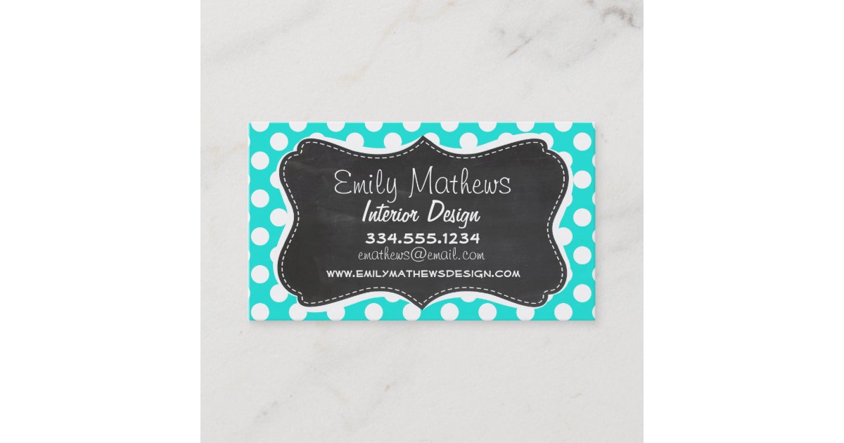 Vintage Chalkboard Aqua Color Polka Dots Business Card | Zazzle