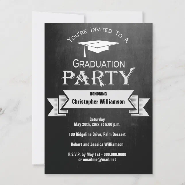 Vintage Chalkboard Grad Cap Graduation Party Invitation | Zazzle