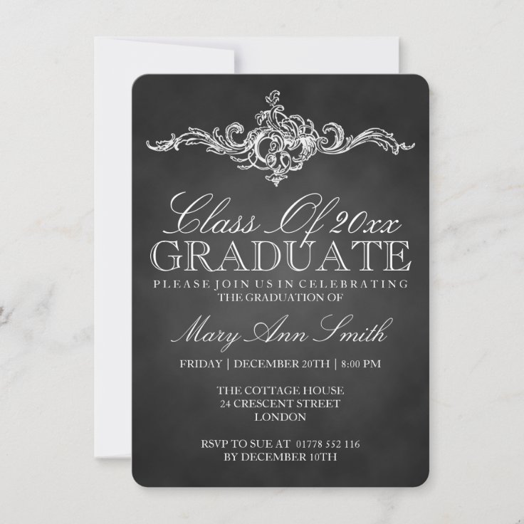Vintage Chalkboard Graduation Party Black Invitation | Zazzle