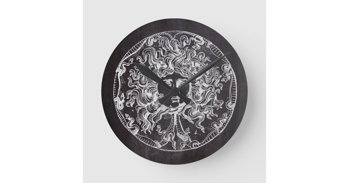 vintage chalkboard Greek mythology Gorgon medusa Round Clock | Zazzle