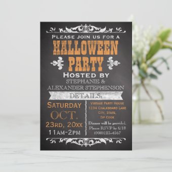 Vintage Chalkboard Halloween Party Custom Invitation | Zazzle