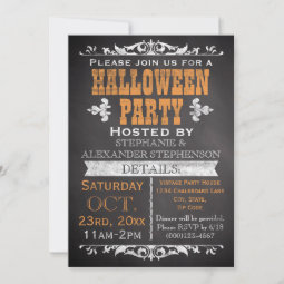 Vintage Chalkboard Halloween Party Custom Invitation | Zazzle