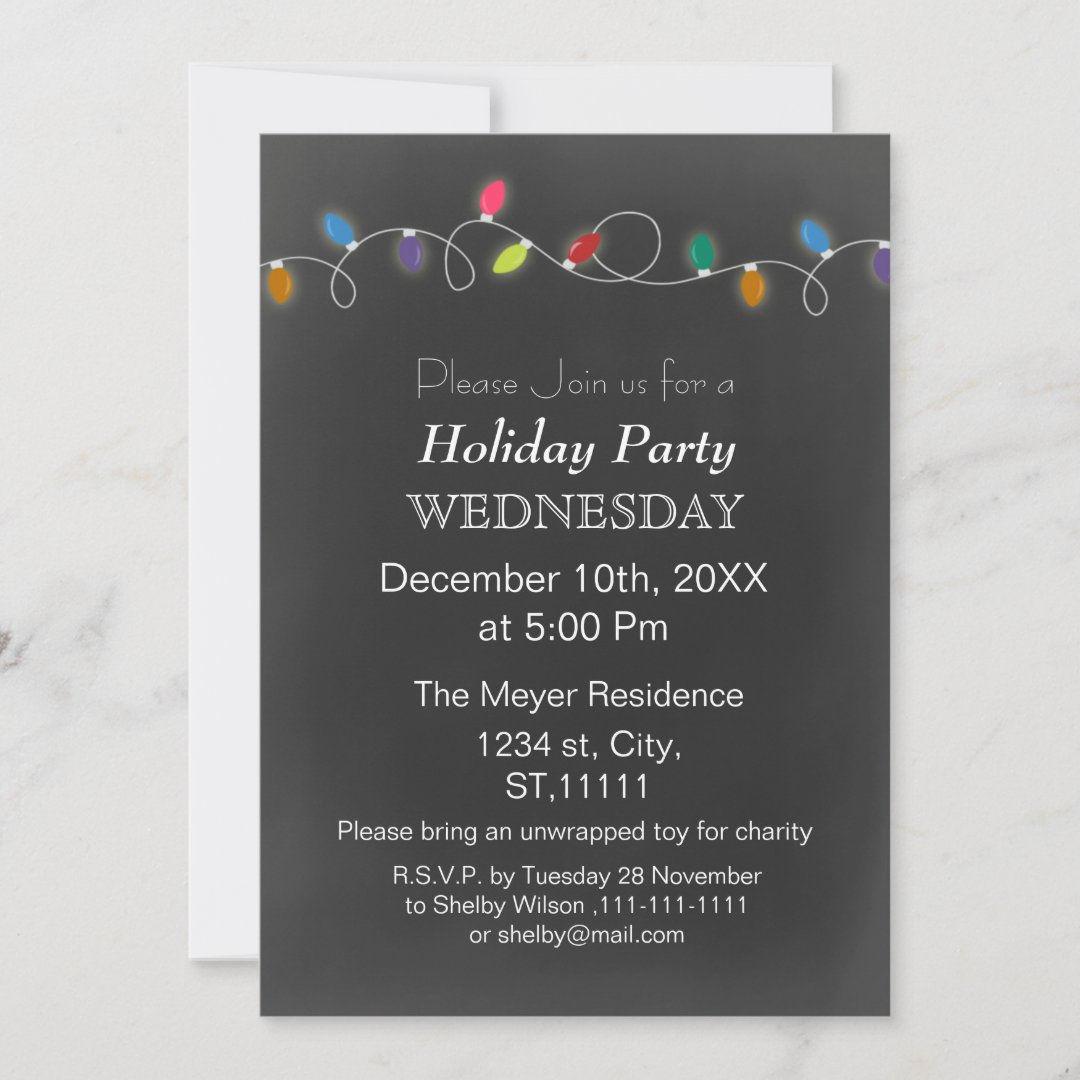 Vintage Chalkboard Holiday lights party Invitation | Zazzle