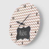 Vintage Chalkboard look; Brown Chevron Pattern Large Clock | Zazzle