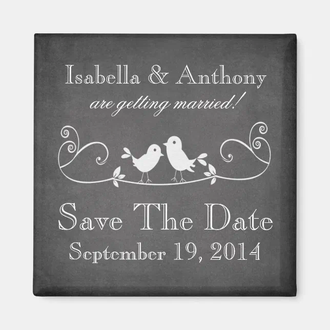 Vintage Chalkboard Love Birds Save The Date Magnet | Zazzle