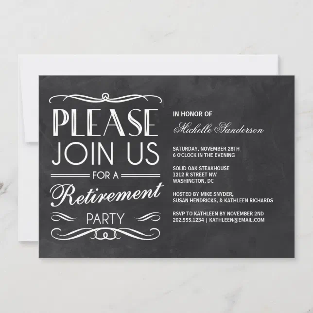 Vintage Chalkboard Retirement Party Invitation | Zazzle