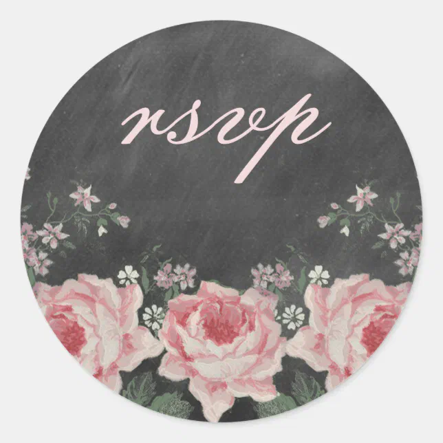 Vintage Chalkboard Rose RSVP Sticker | Zazzle