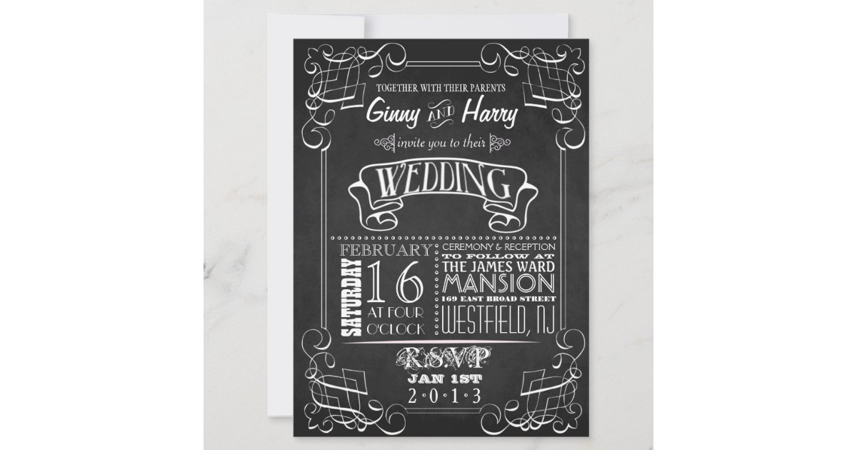 Vintage Chalkboard Wedding Invitation | Zazzle
