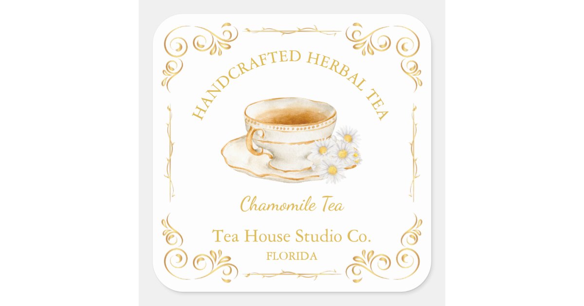 Vintage Chamomile Tea Square Label | Zazzle