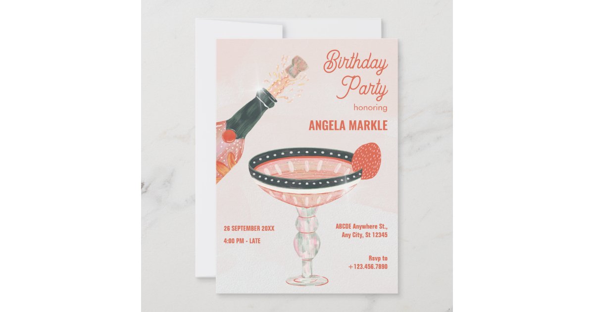 Vintage champagne glass and bottle birthday party invitation | Zazzle