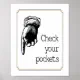 Vintage Check Your Pockets Reminder Laundry Room Poster | Zazzle
