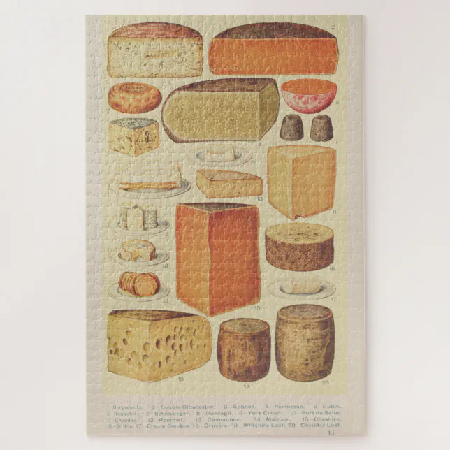 Vintage cheese chart illustration cheese menu jigsaw puzzle | Zazzle